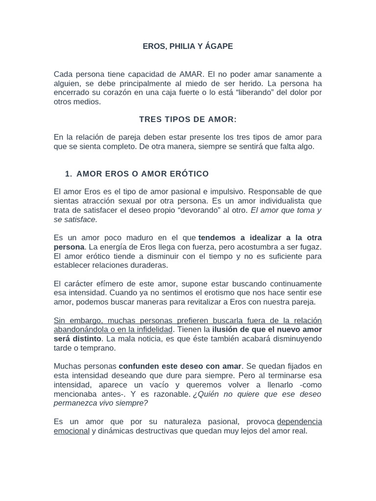 EROS PHILIA Y AGAPE | PDF | Amor | Las emociones