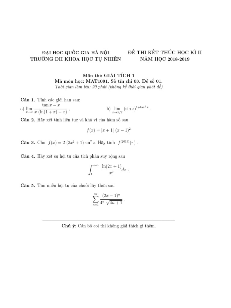 GT1 MA1091 Dethi 2019 De1 | PDF