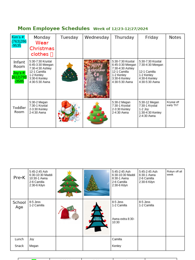 Employee Schedule: Dec 23-27, 2024 | PDF