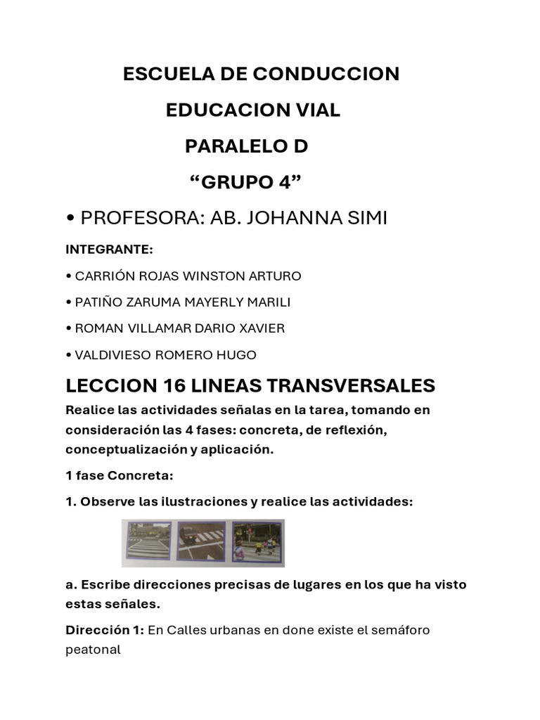 Trabajo Grupal Leccion 16 Lineas Transversales | PDF | Peatonal | Tráfico