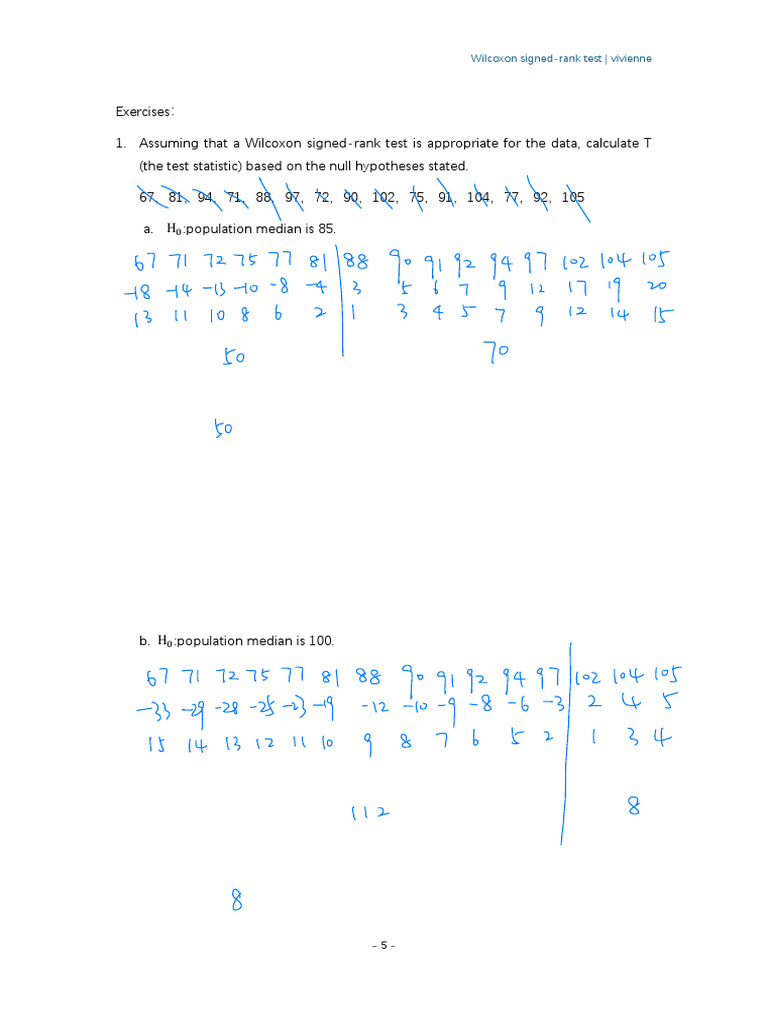 Wilcoxon Signed-Rank Test Exercises | PDF | Methodology | Scientific Method