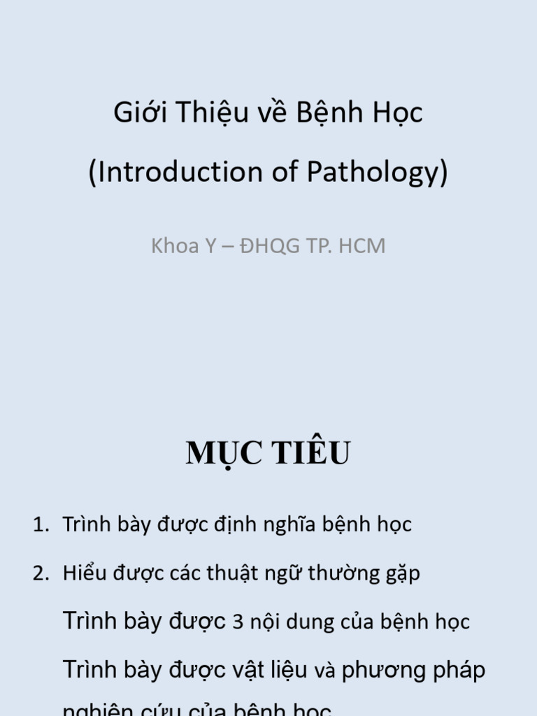 Giới thiệu Bệnh học và Tồn thương Tế bào Mô - Khoa Y ĐHQG RHM | PDF