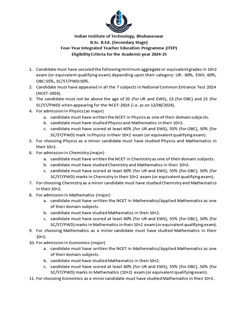 Itep Eligibility Criteria 24-25 | PDF | University And College ...