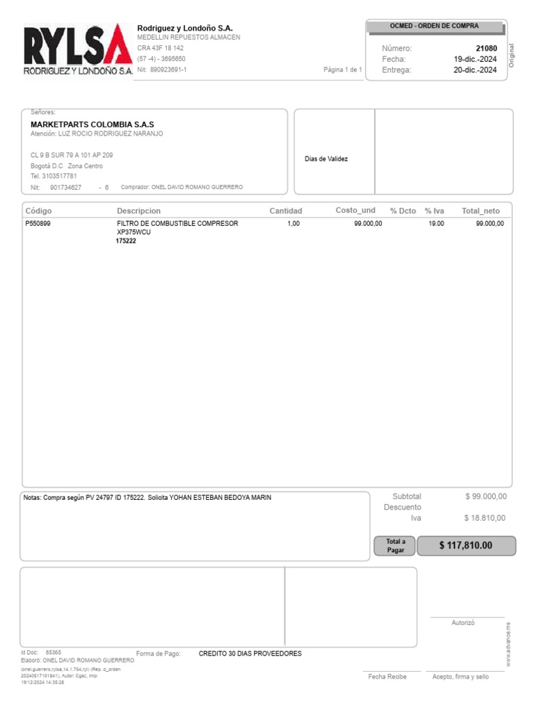 Oc 21080 Marketparts Id 175222 | PDF