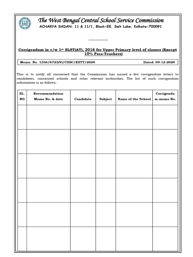Upper Primary Corrigendum Notice | PDF