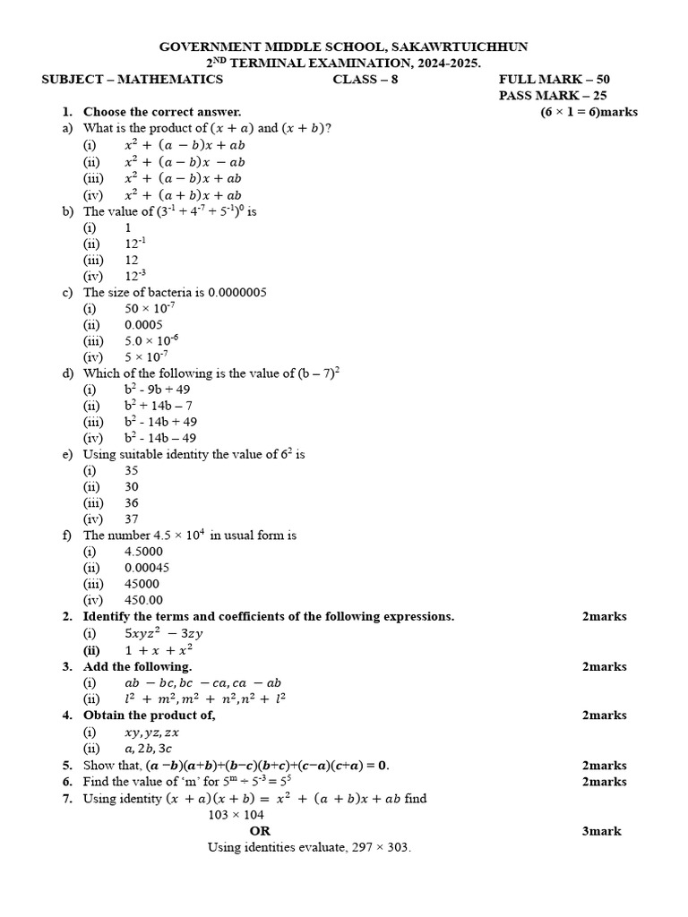 2ND TERMINAL CL 8 MATHSGOVERNMENT MIDDLE SCHOOL | PDF | Mathematics | Applied Mathematics