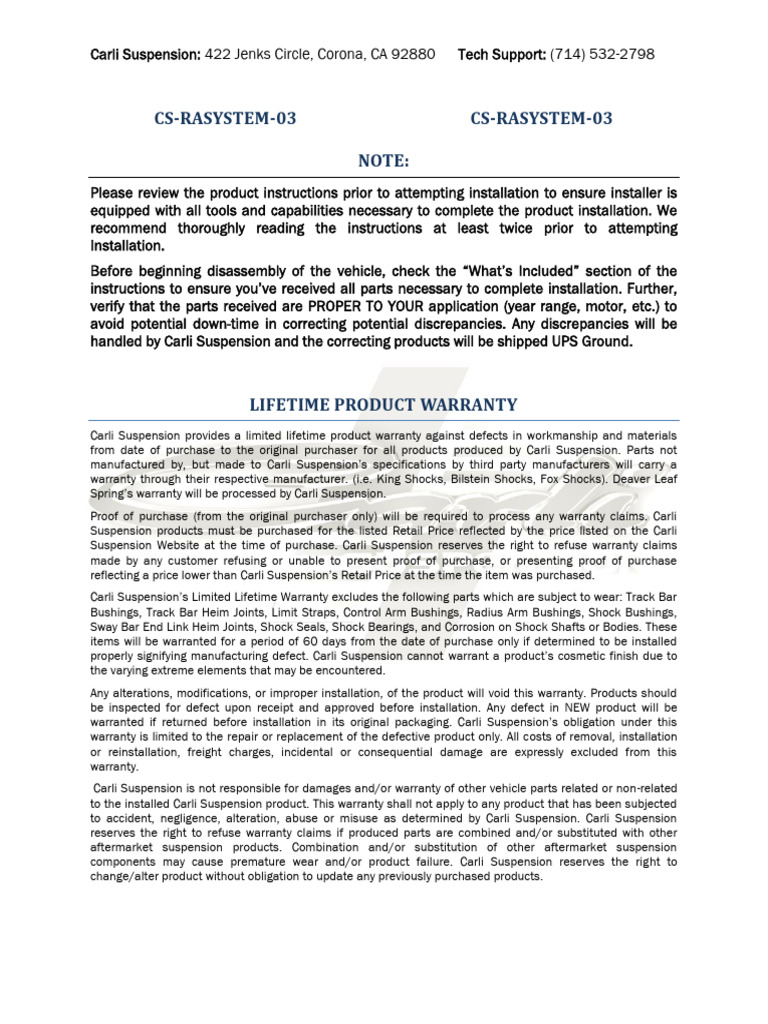 Carli Suspension Radius Arm System Guide | PDF | Axle | Screw