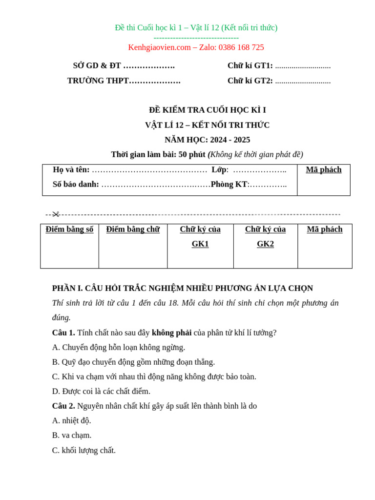 De Thi chk1 Vat Li 12 de 04 KNTT | PDF