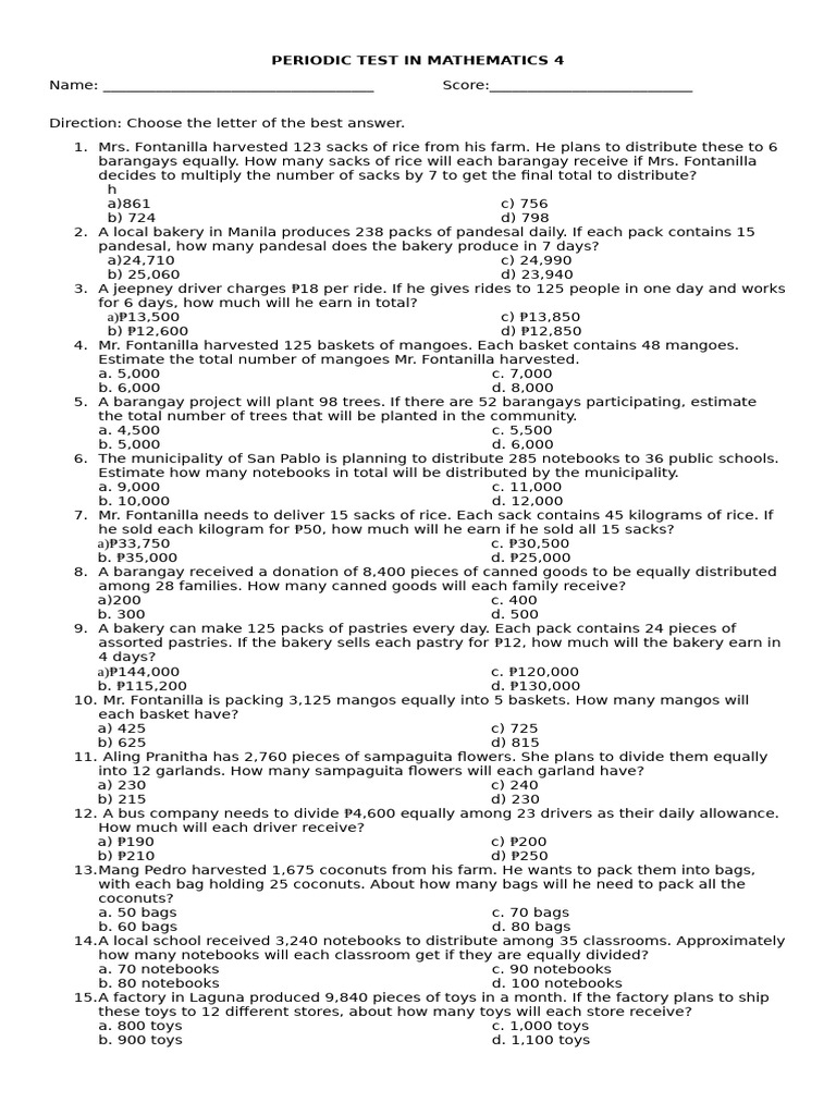 PT - G4 Matatag Mathematics 4 - Q2 | PDF | Mathematics | Arithmetic