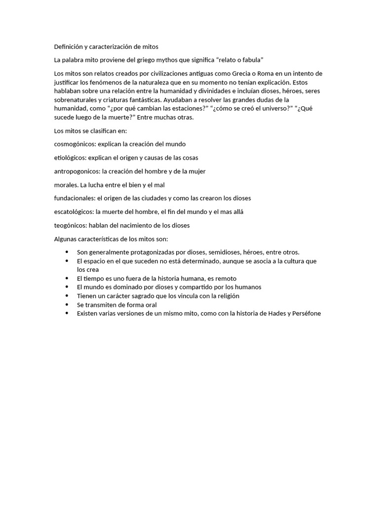 Definicion de Mitos, Tipos y Caracteristicas | PDF
