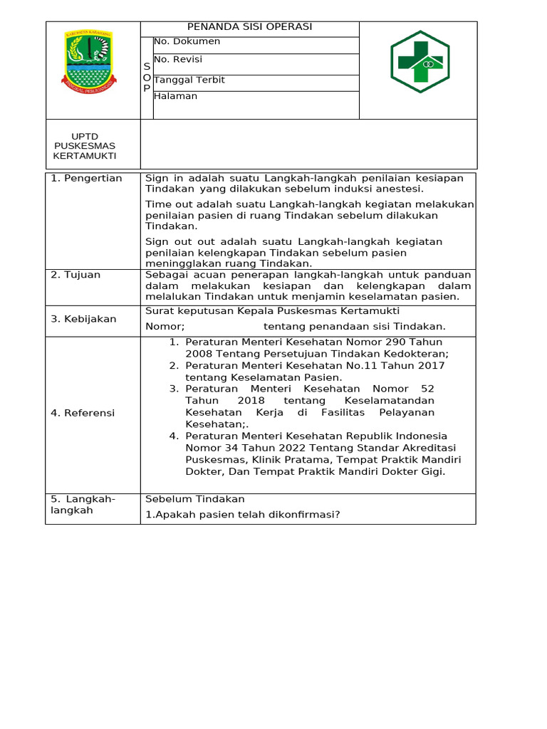 SOP Checklist Penandaan Sisi Tindakan | PDF