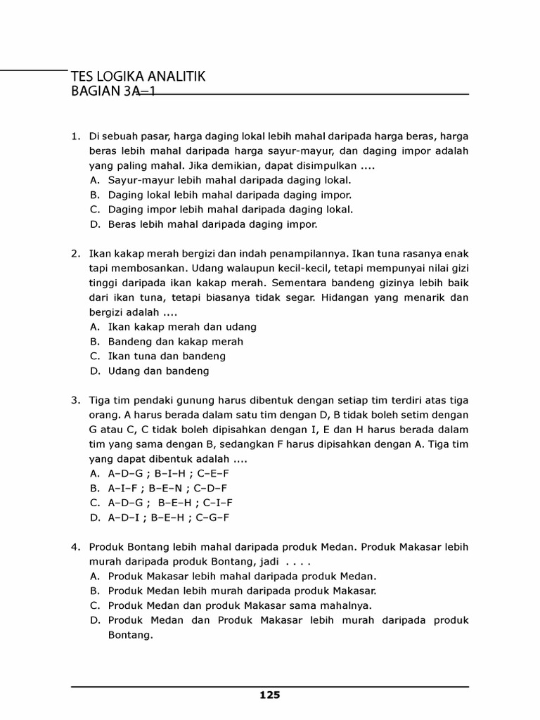 Logika Analitik - LAtihan Soal | PDF