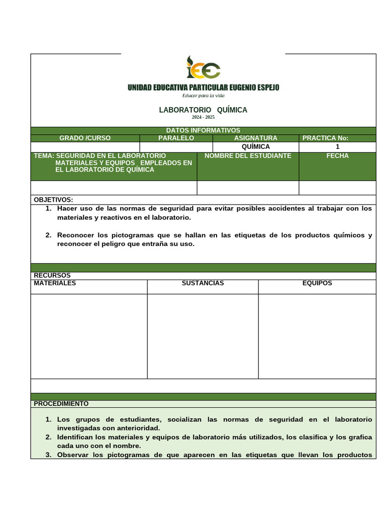 PRÁCTICA No 1 LAB. QUÍMICA | PDF