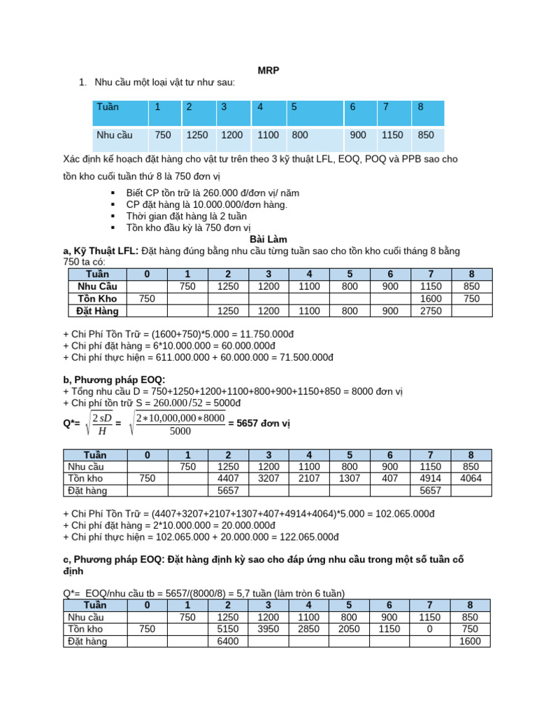 Bài Tập MRP | PDF