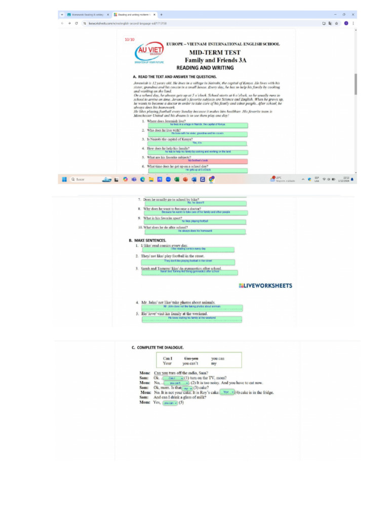 Reading and Writing Midterm Family 3a | PDF