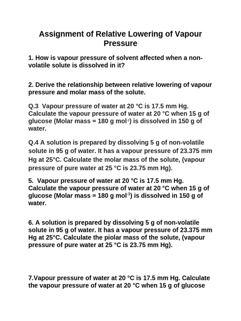 Relative Lowering of Vapour Pressure | PDF | Urea | Water