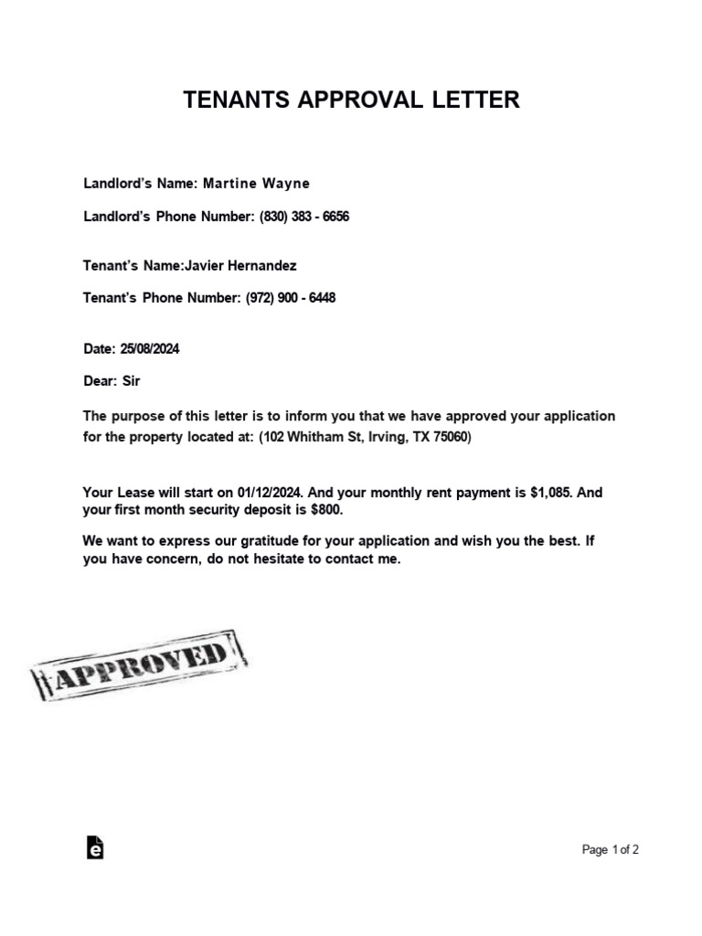 Approved Tenant Letter Form 7 1 | PDF