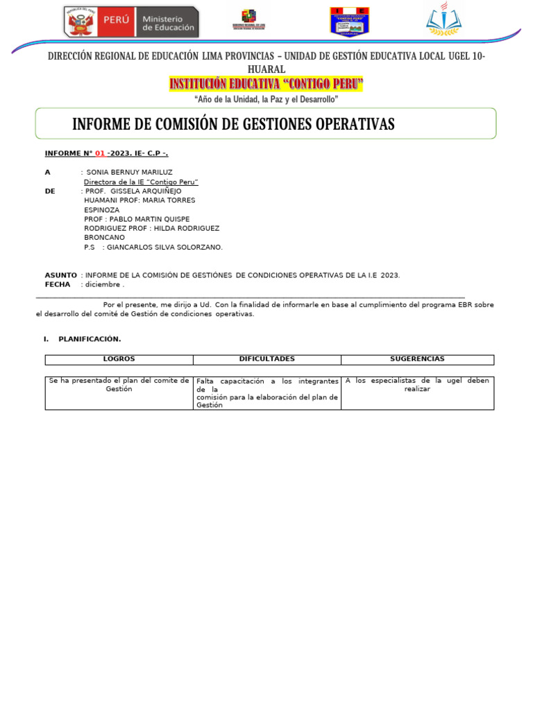 INFORME COMISION Gestiones operativas 1 | PDF