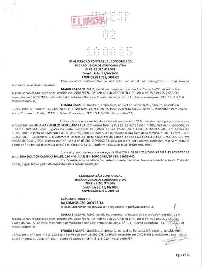BACARO20 20Contrato20Social205C2BA20Alteracao202822920282292028129 Compactado Compressed | PDF
