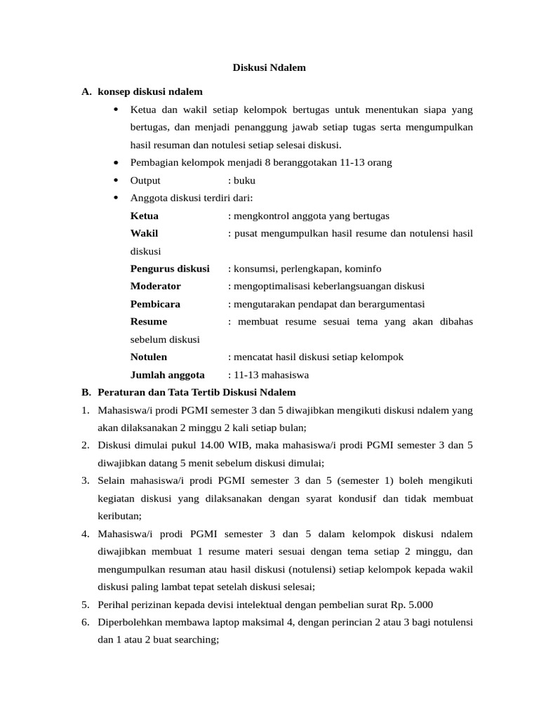 Tata-Tertib Diskusi Ndalem 2024-2025 | PDF