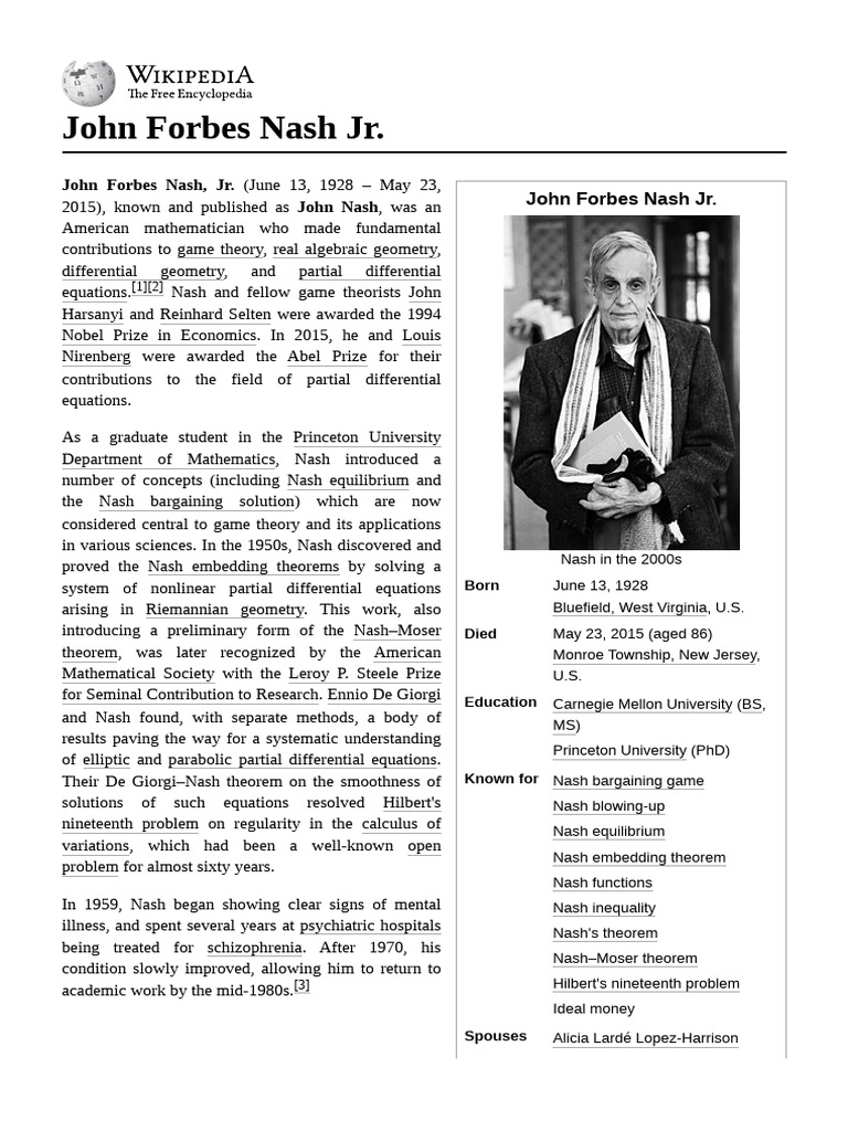John_Forbes_Nash_Jr. | PDF | Mathematics