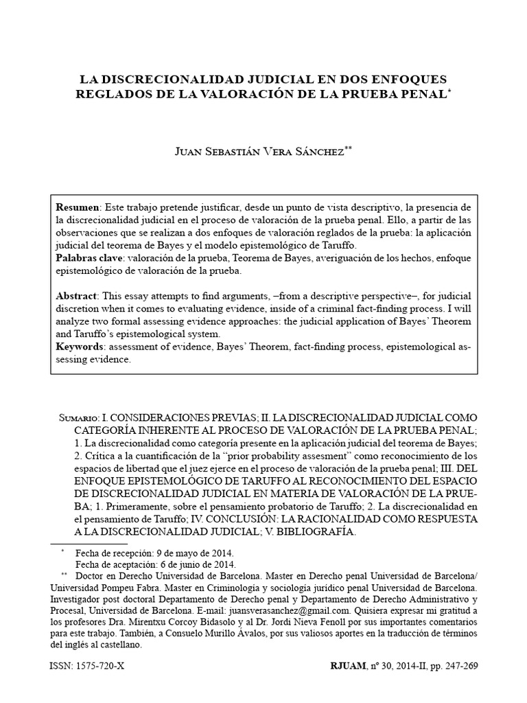 La Discrecionalidad en Los Enfoques de La Valoraciòn Probatoria, Vera ...