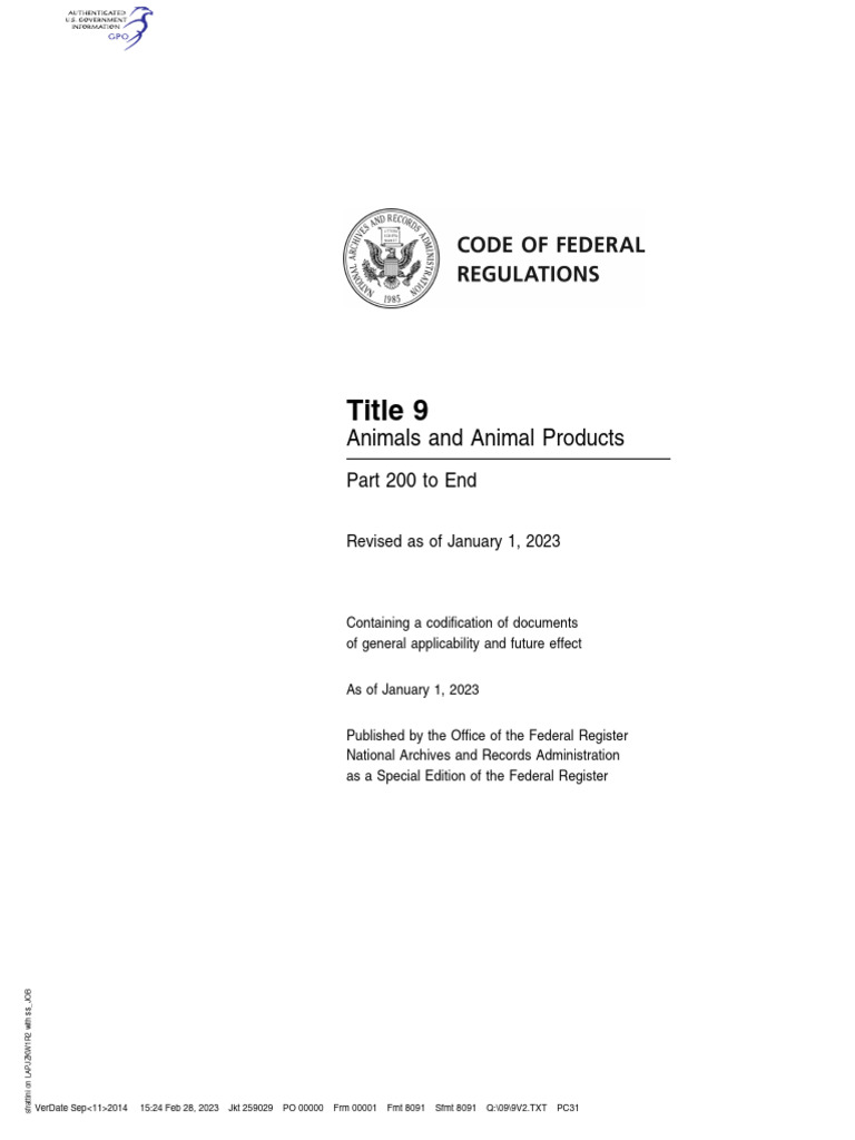 CFR 2023 Title9 Vol2 | PDF | Code Of Federal Regulations | United ...