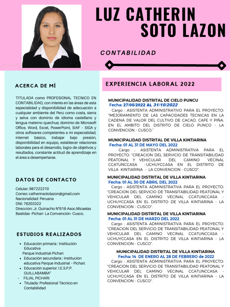 CV Luz Catherin Actual 2022 | PDF | Contador | Perú