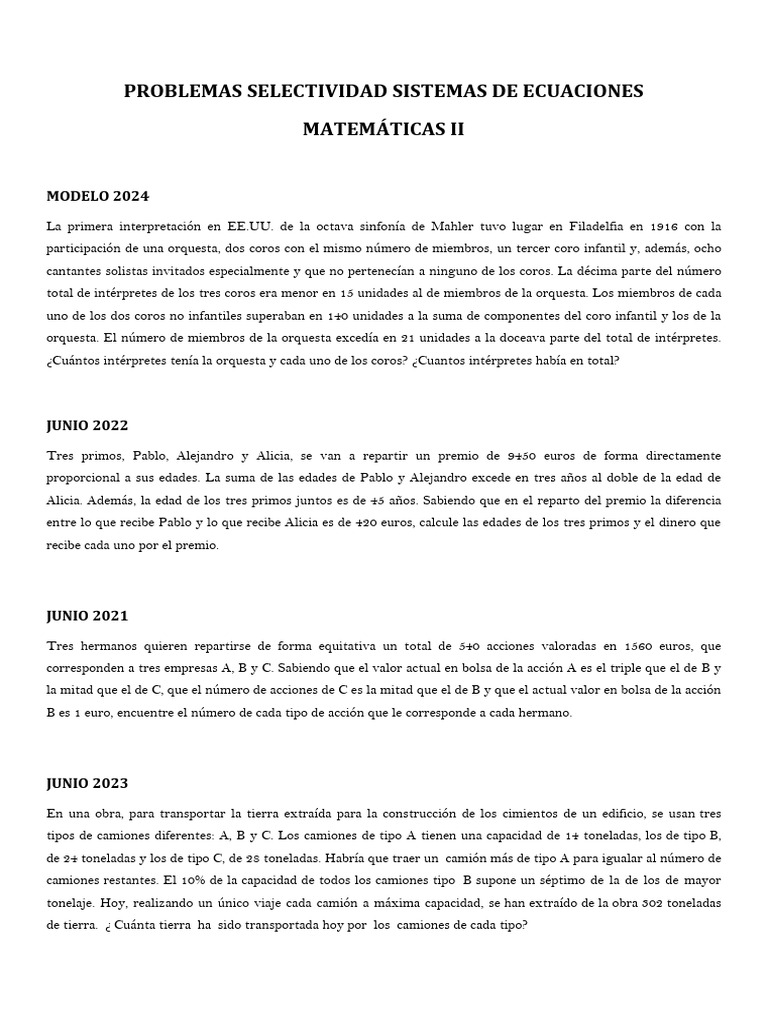 Enunciados Problemas SISTEMAS | PDF | Orquestas