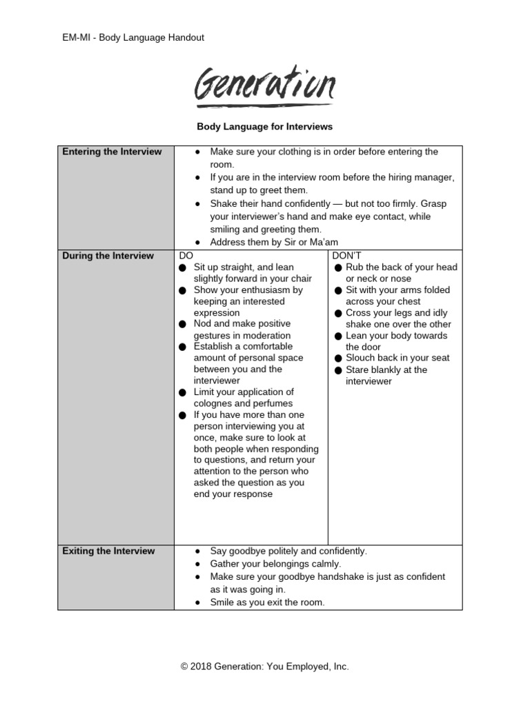 EM-MI0 - Body Language Handout - v1 - JD - RP | PDF | Body Language ...