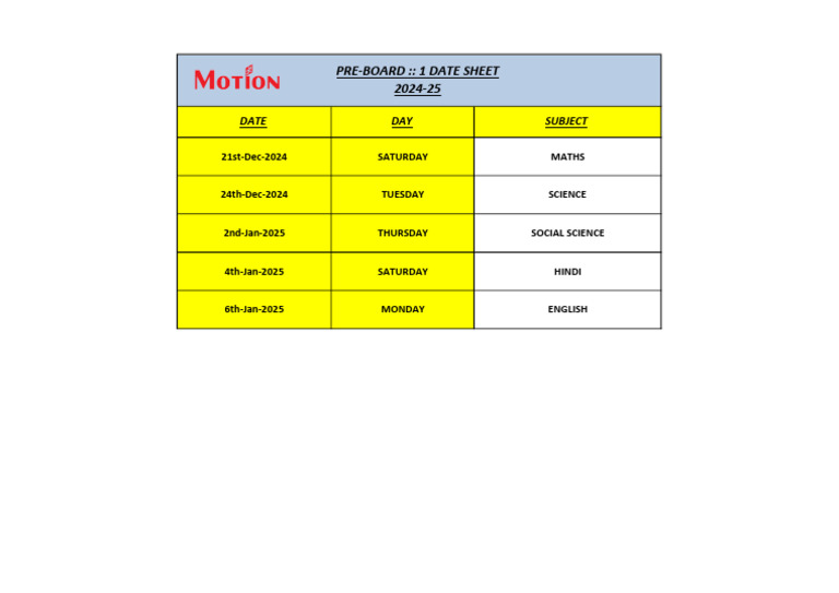 PRE-BOARD-1 DATE SHEET | PDF