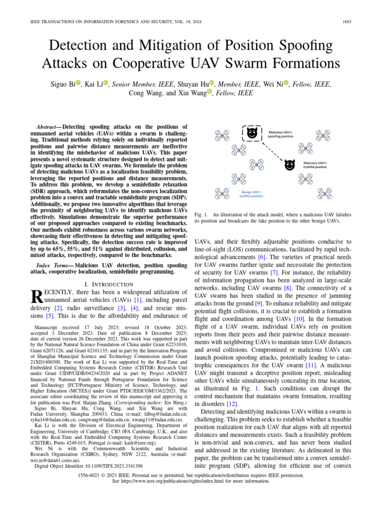 Detection And Mitigation Of Position Spoofing Attacks On Cooperative Uav Swarm Formations Pdf 
