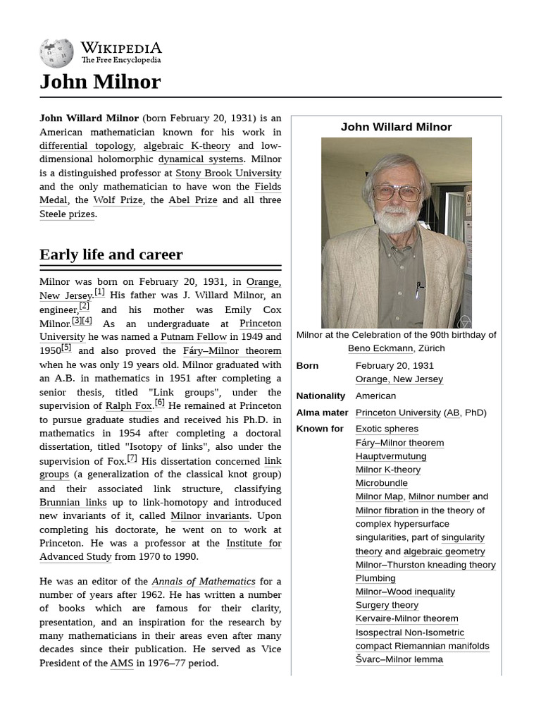 John_Milnor | PDF | Space | Differential Topology