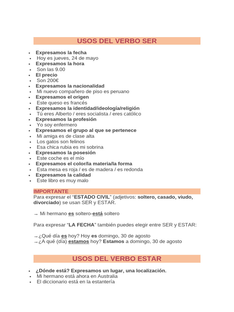 Usos del verbo ser y estar en español | PDF | Verdad | Lingüística