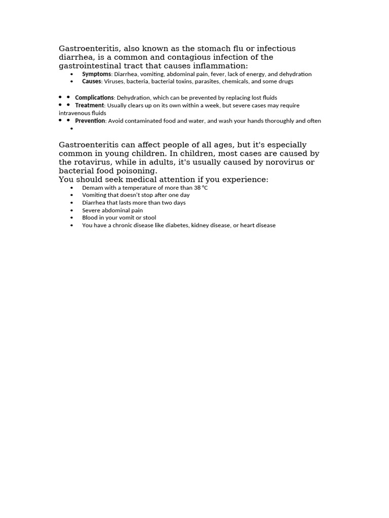 Gastroenteritis Guide for Parents | PDF