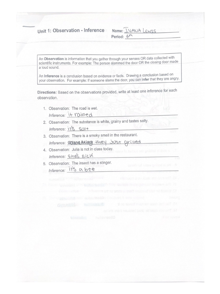Unit 1 Observation - Inference | PDF