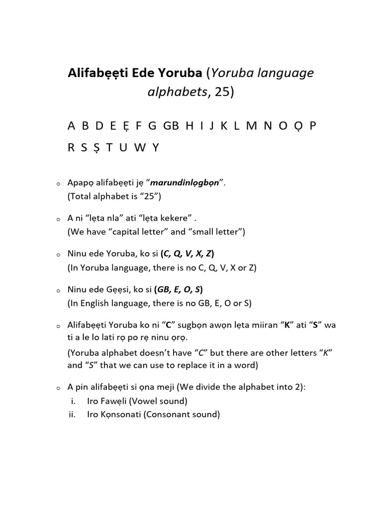 Yoruba Language Alphabet and Grammar | PDF | Tone (Linguistics) | Syllable