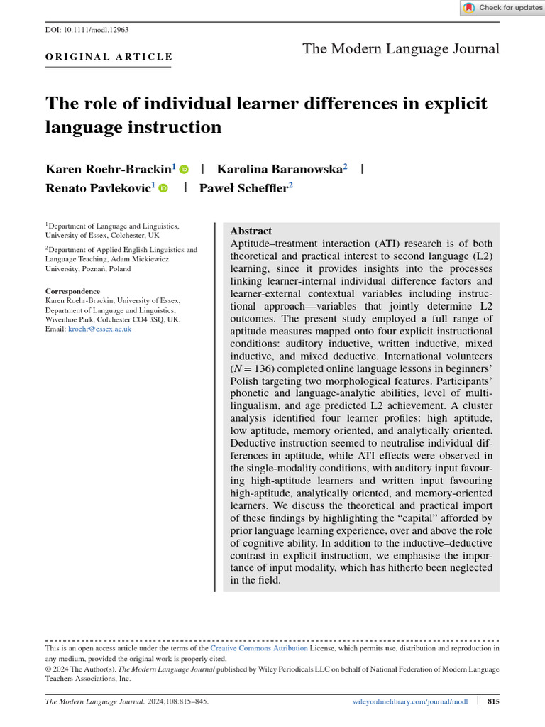 The Modern Language Journal - 2024 - Roehr Brackin - The Role of ...