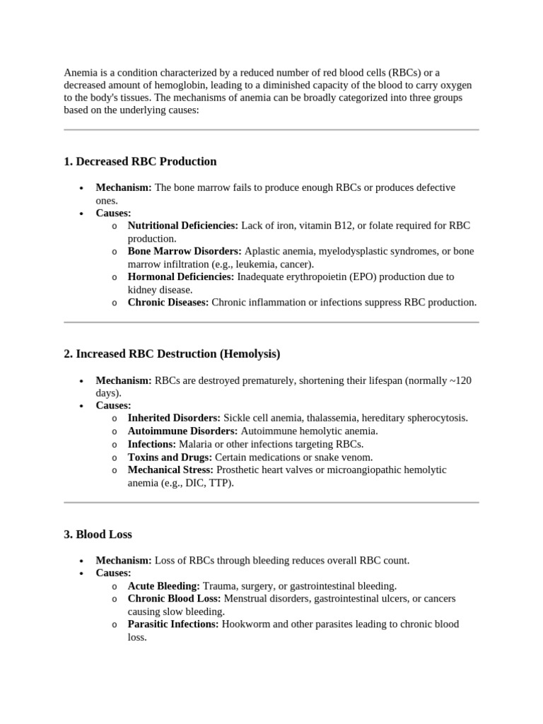 Mechanisms of Anemia Explained | PDF