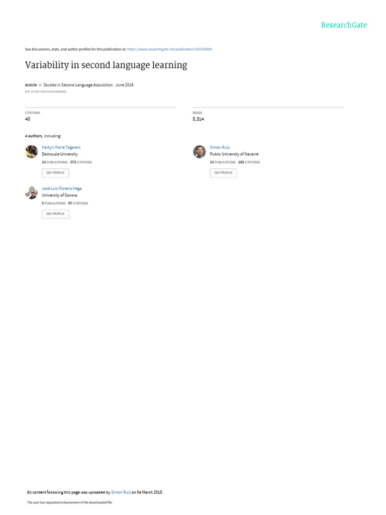 Variability in Second Language Learning | PDF | Second Language | Clause