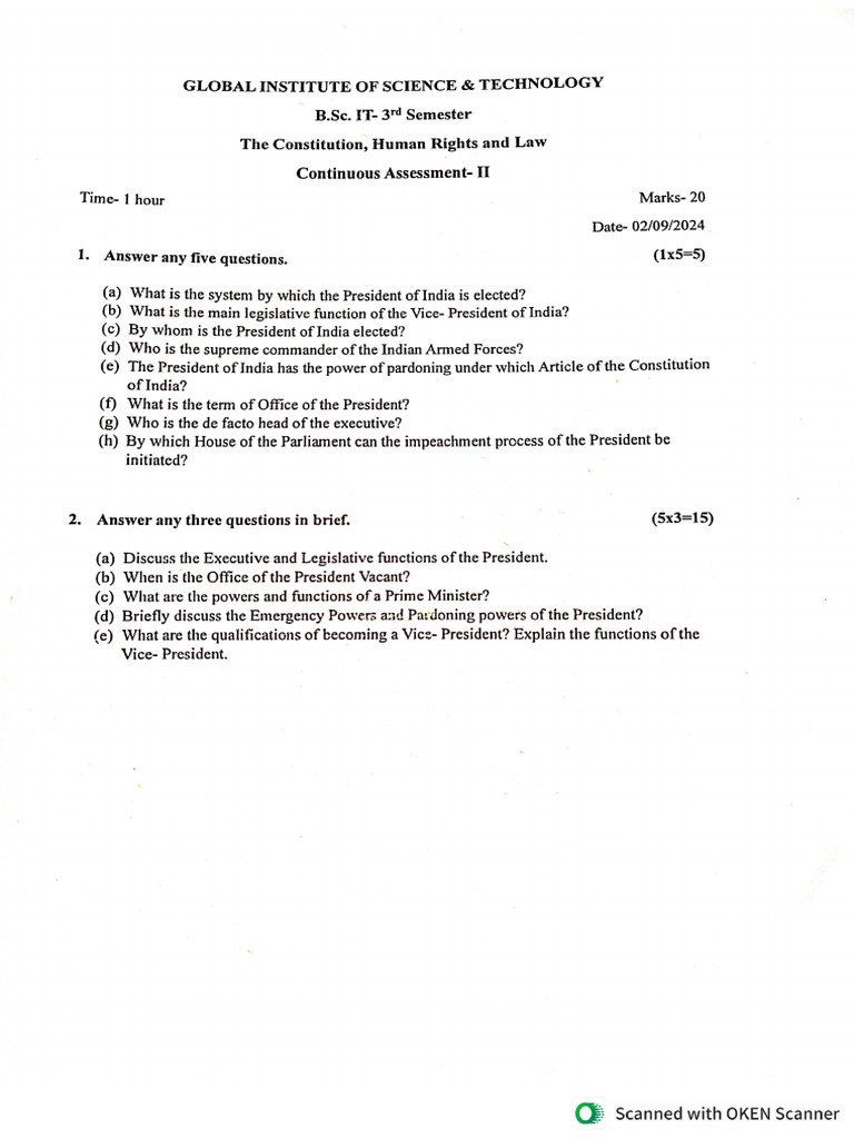Constitution Question Paper | PDF