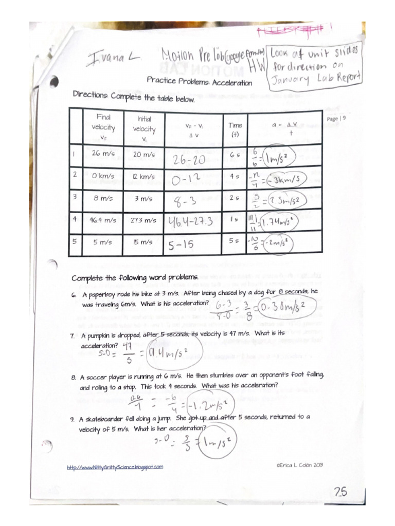 Practice Problems Acceleration | PDF