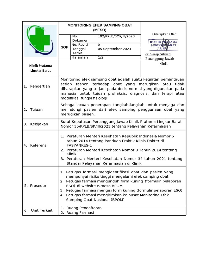 SOP Monitoring Efek Samping Obat | PDF