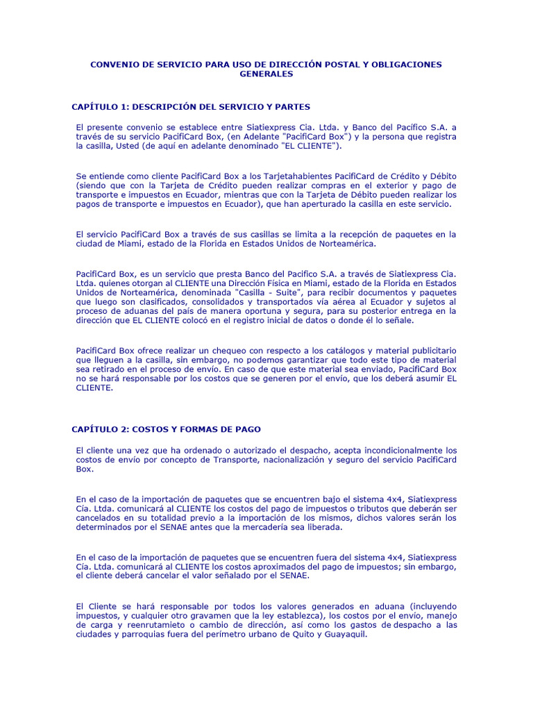 Convenio PacifiCard Box: Servicio Postal y Costos | PDF | aduana ...