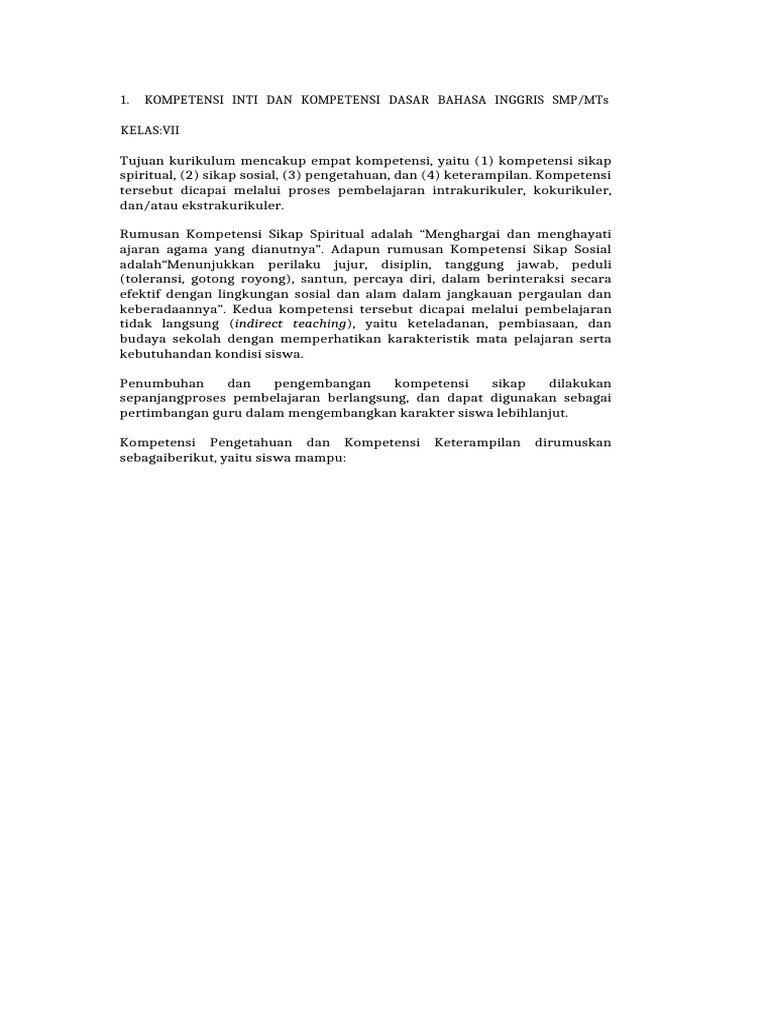 KI DAN KD B INGGRIS SMP | PDF