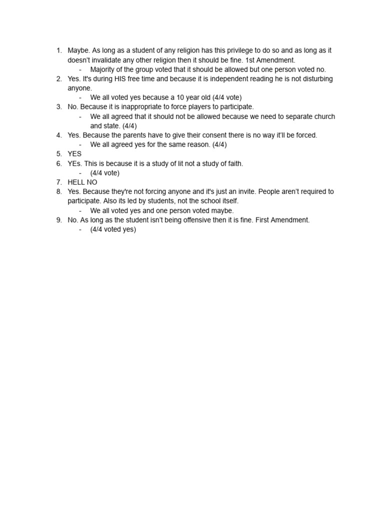 Student Religious Expression Votes | PDF