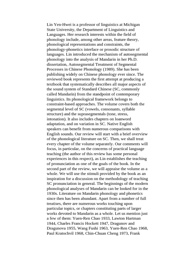 Lin Yen | PDF | Tone (Linguistics) | Phonology