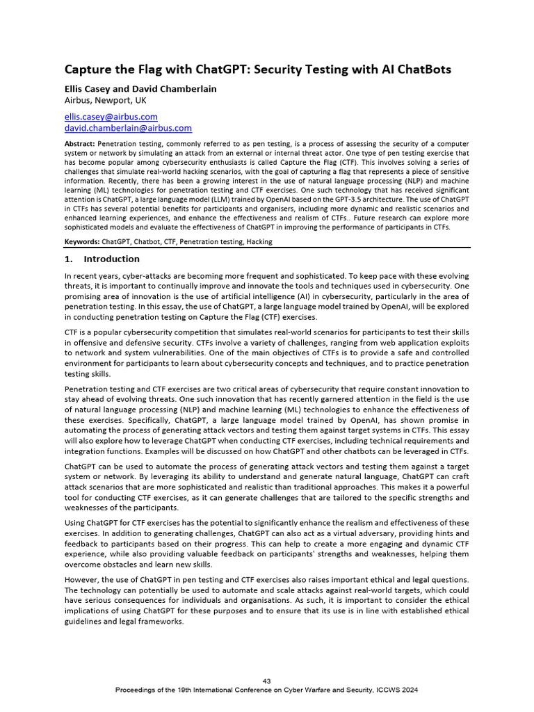 Capture the Flag with ChatGPT Security Testing with AI ChatBots | PDF ...