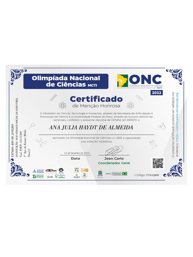 Certificado ONC - 2022 | PDF