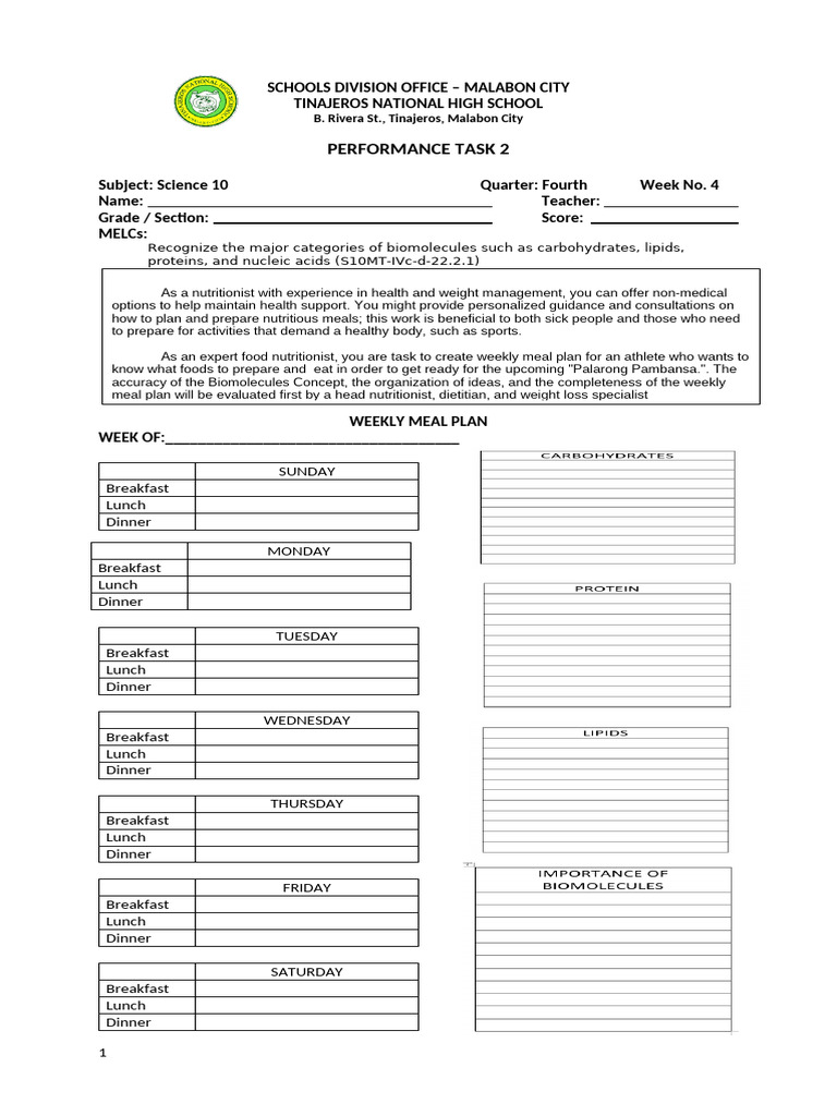 Science Performance-Task-2-4th Quarter_1 | PDF | Lunch